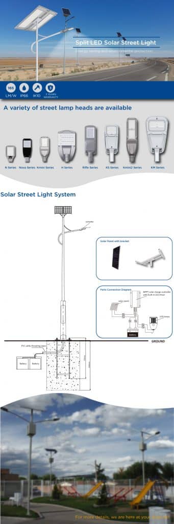 Lampadaire solaire LED de type split | ZGSM
